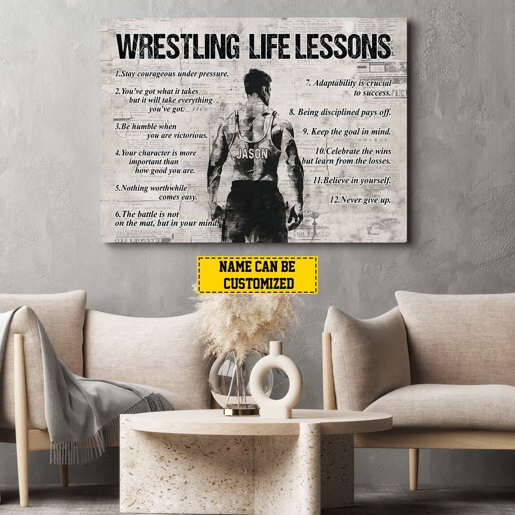 Wrestling Life Lessons, Personalized Motivational Wrestling Canvas Pai ...