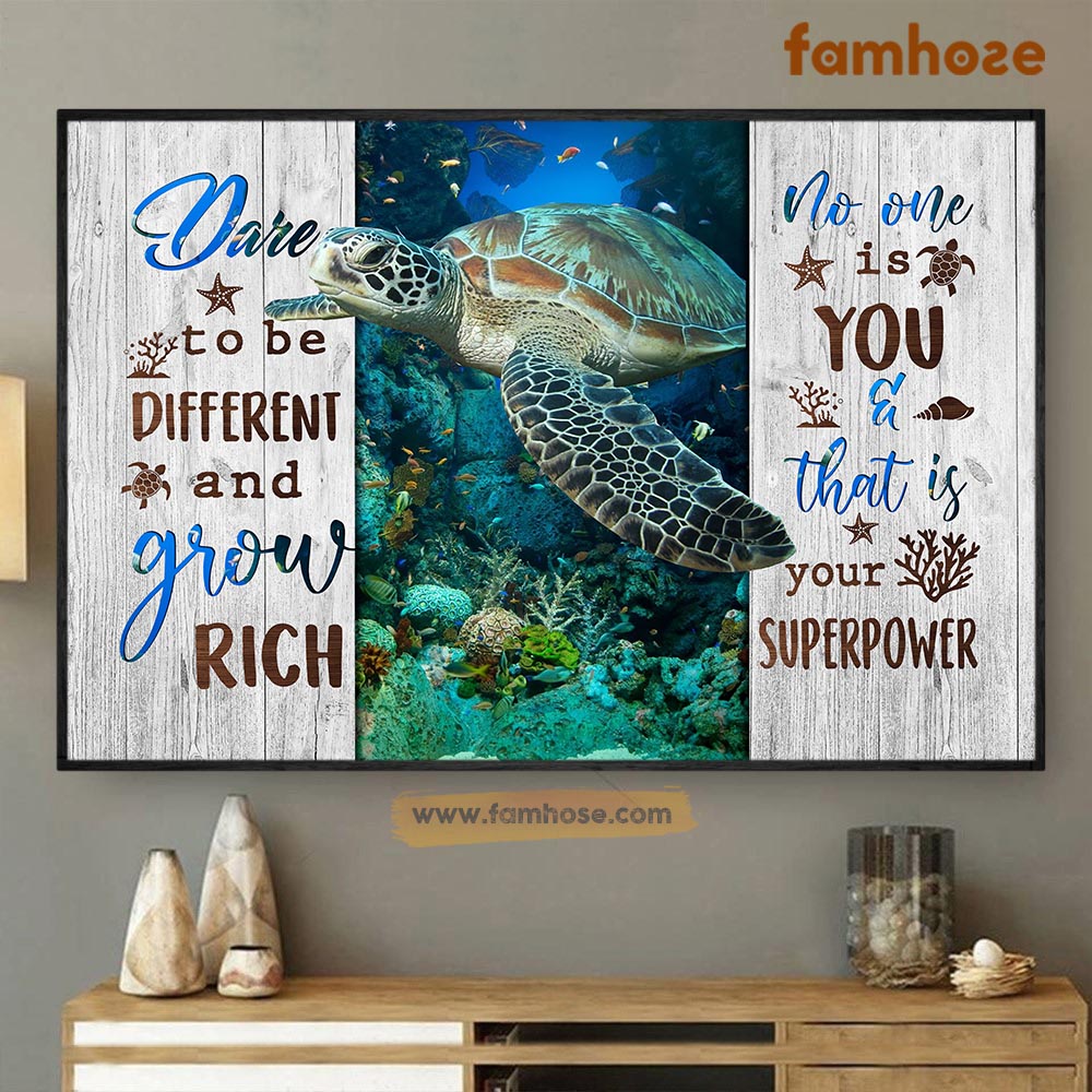 Turtle Poster & Canvas, Dare to Be Different And Grow Rich, Turtle Can ...