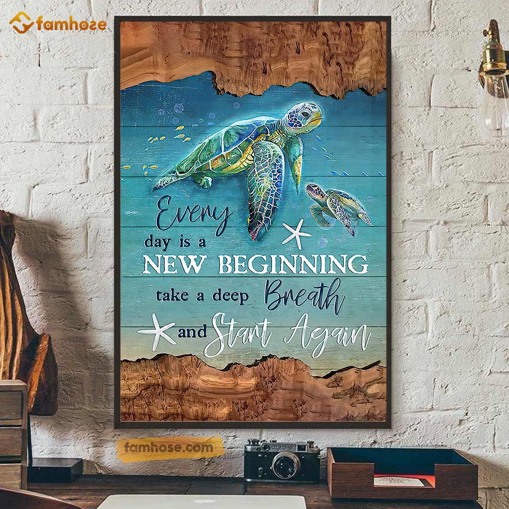 Motivation Turtle Poster/Canvas, Everyday Is A New Beginning Take A De ...
