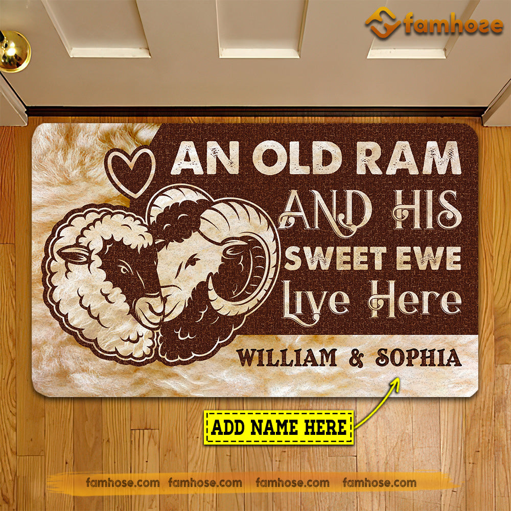 Personalized Sheep Doormat, An Old Ram His Sweet Ewe Live Here Gift Fo ...