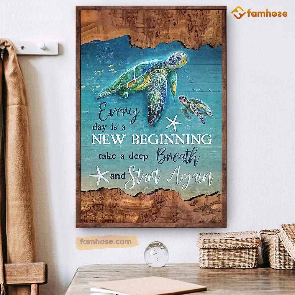 Motivation Turtle Poster/Canvas, Everyday Is A New Beginning Take A De ...