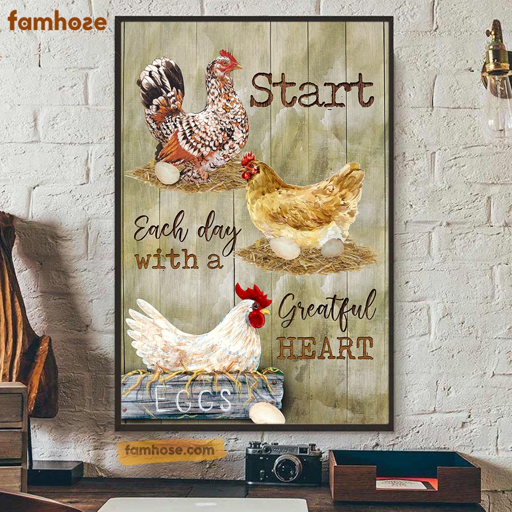 Chicken Poster & Canvas, Start Every Day With A Greatful Heart, Chicke ...