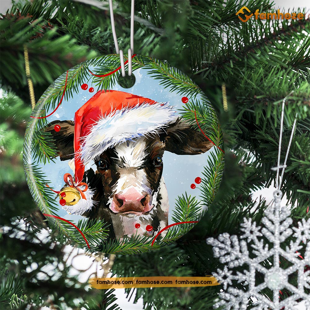 Christmas Cow Ornament, Cute Cow With Santa Hat Gift For Cow Lovers, C ...