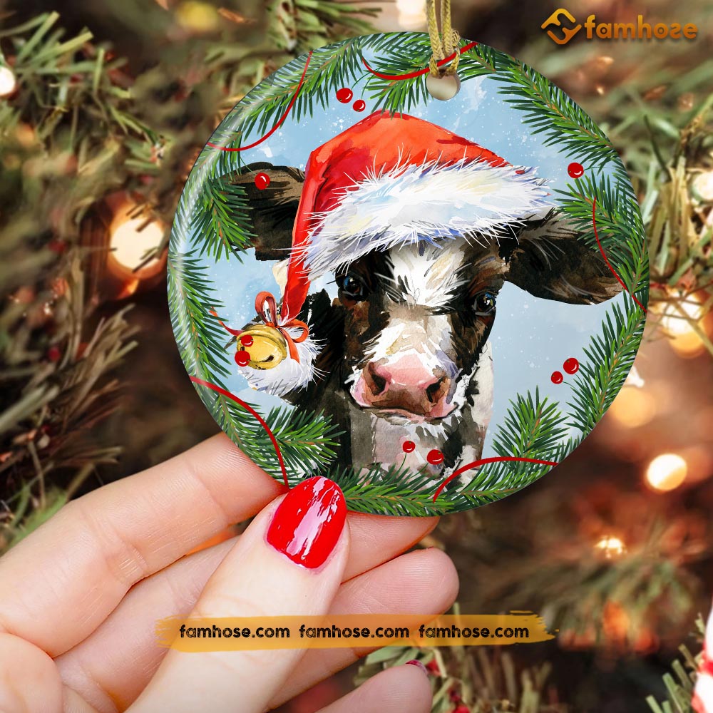 Christmas Cow Ornament, Cute Cow With Santa Hat Gift For Cow Lovers, C ...